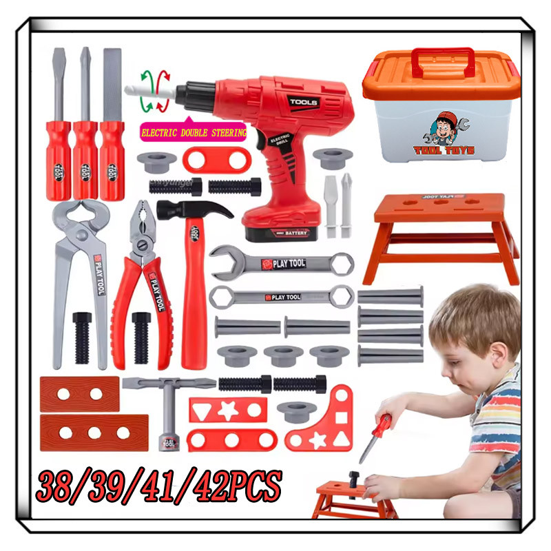 42PCS Toolbox Set Pretend Toy Kids Simulation Engineers Electric Drill ...