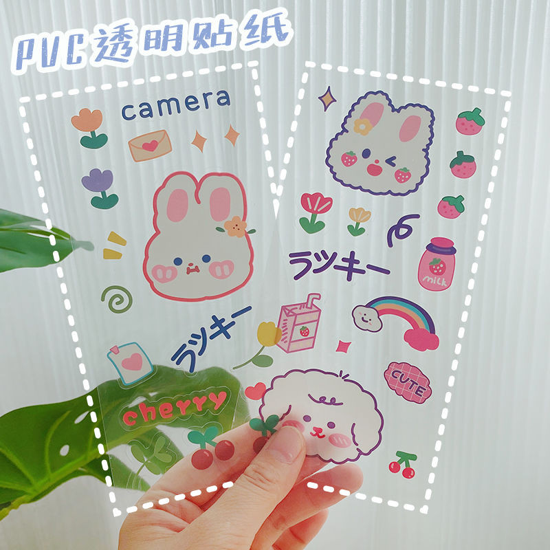 Handbook Goo Card Sticker Waterproof Bunny Transparent Style Cute Fresh ...