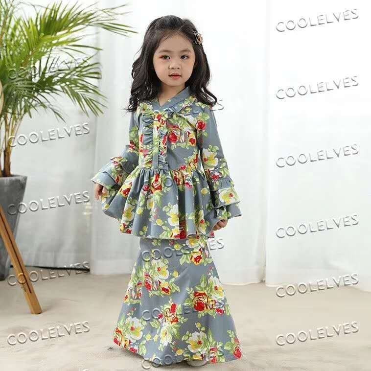 Little Luxe Grey Flower Kids Girl Baju Raya Baju Batik Baju Kurung ...