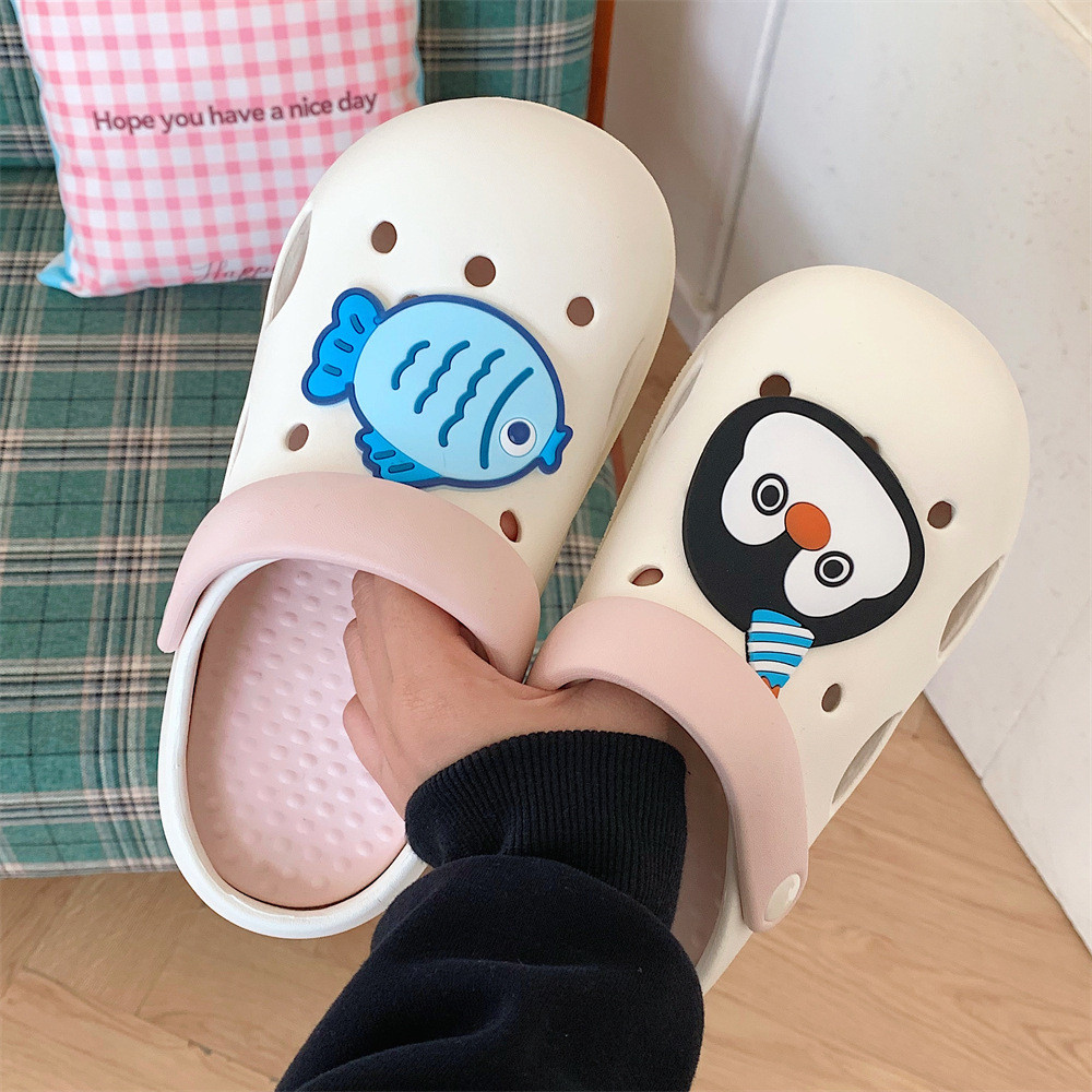 Xixitiao Slippers Vacation Beach Cute Penguin Small Fish Outdoor Baotou ...