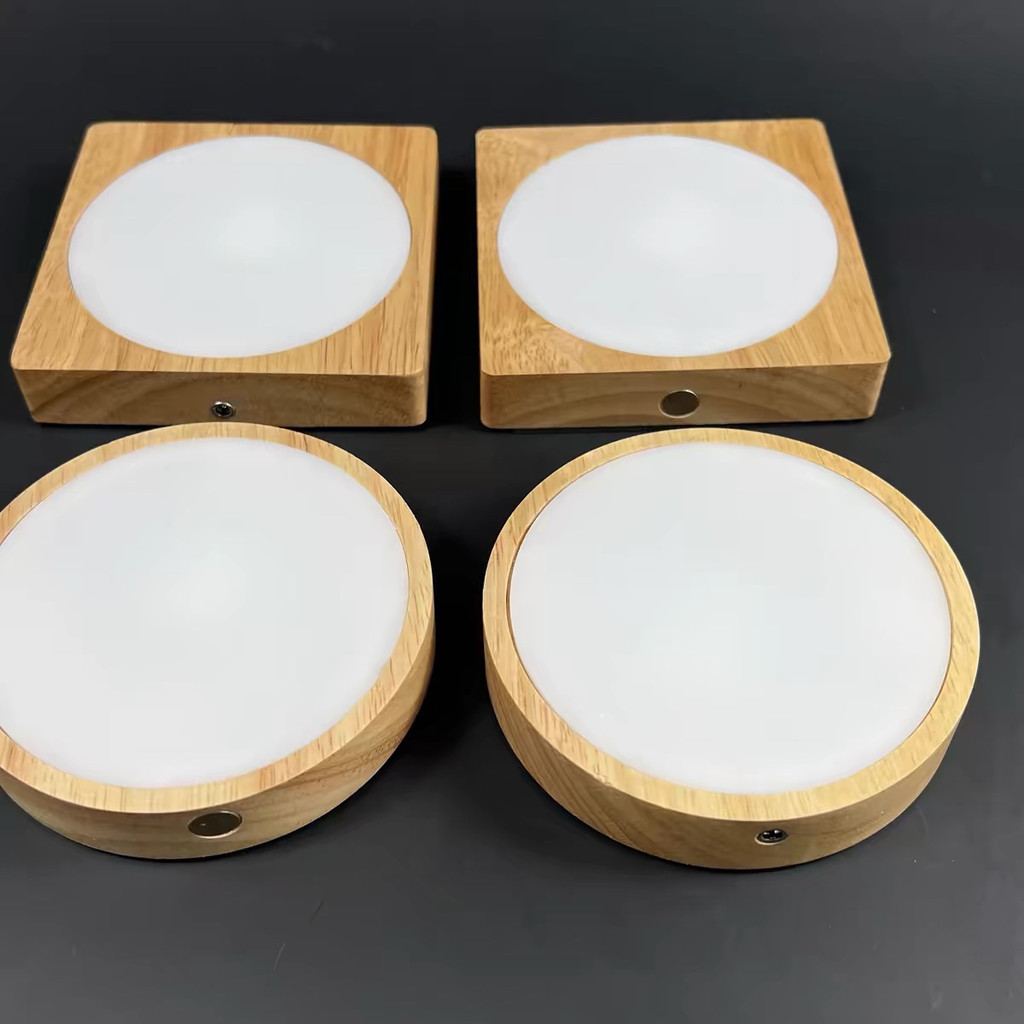 Sentuh LED Dasar Cahaya Kayu Pepejal Wayarles Bulat DIY Aromaterapi ...
