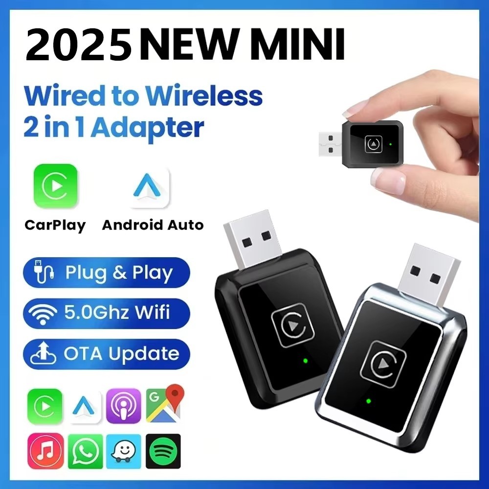 Wireless Carplay Android Auto Adapter 2 in 1 Mini Box Plug&Play CarPlay AI Box BT WiFi for Wired ...
