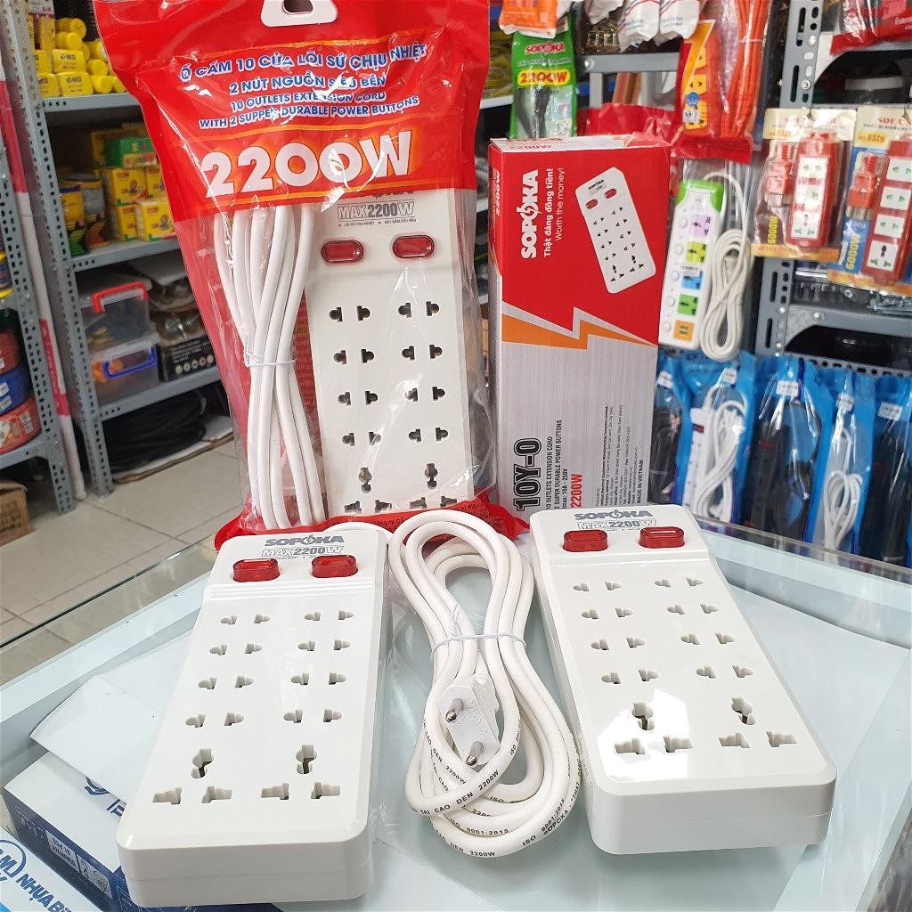 Multi-purpose 10-hole 2200W power outlet - Heat-resistant ceramic core ...