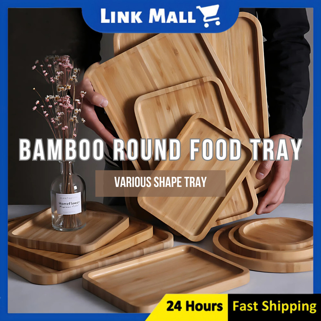 LINK Thick Bamboo Tray Plate Artistic Wooden Plates Round Square ...