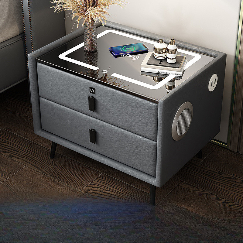 Smart Wireless Charging Bedside Table, Simple Light Luxury Leather ...
