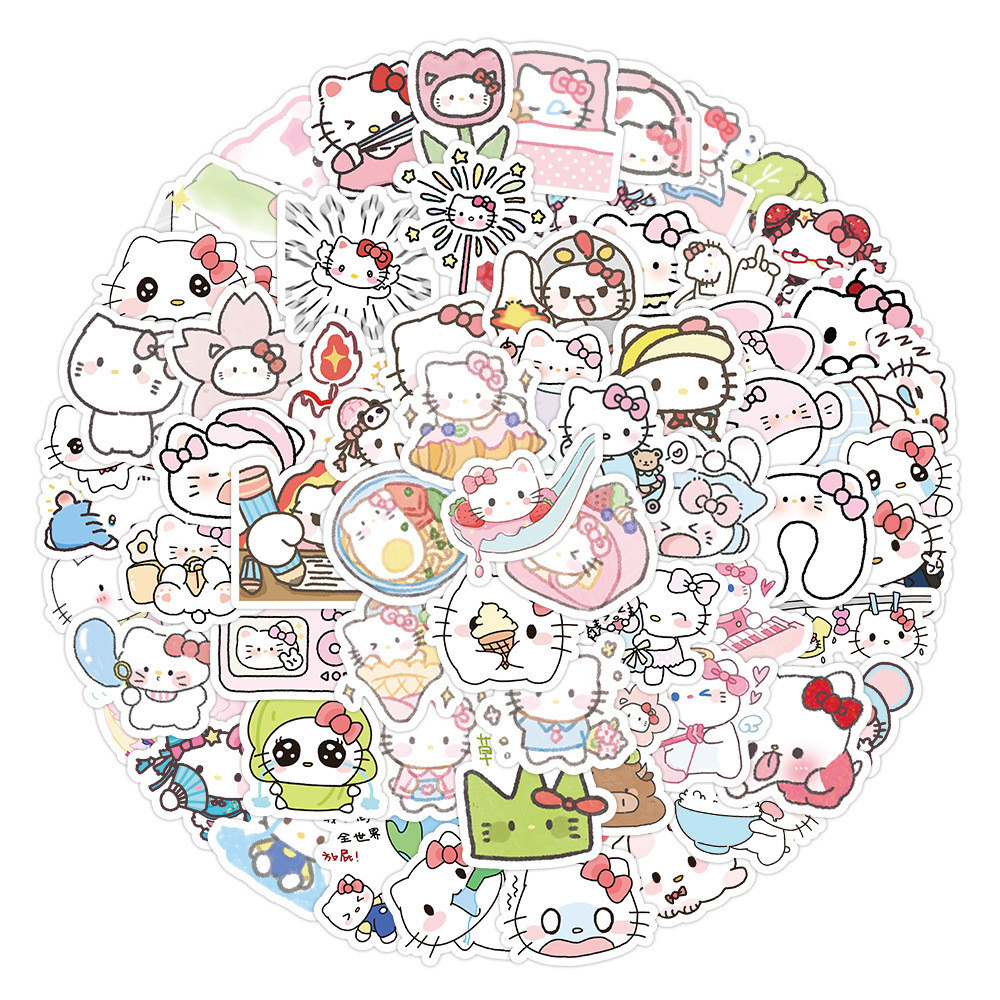 100PCS Cute Ins Cartoon Hello Kitty Graffiti Stickers for Helmet ...