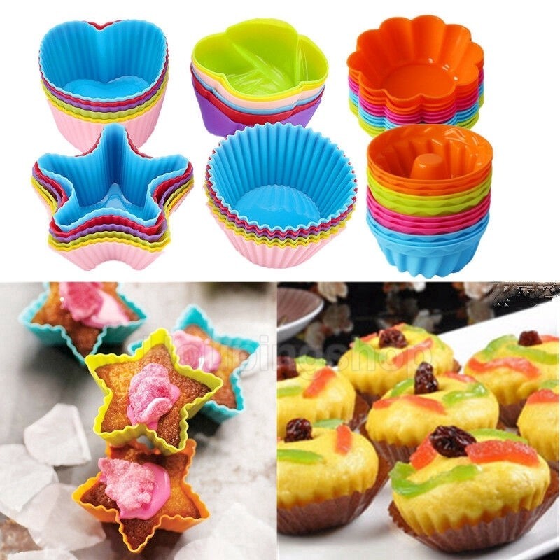 12pcs Silicone Cupcake Bakeware Mould Muffin Cake Moulds Baking Cups ...