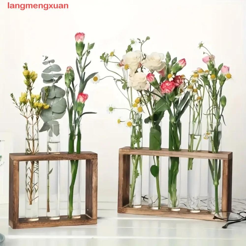 LANGMENGXUAN Test Tube Vases, Wood Frame Transparent Glass Hydroponic ...