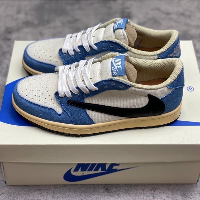 Travis Scott X Nike Air Jordan 1 "blue denim" men and women basketball ...