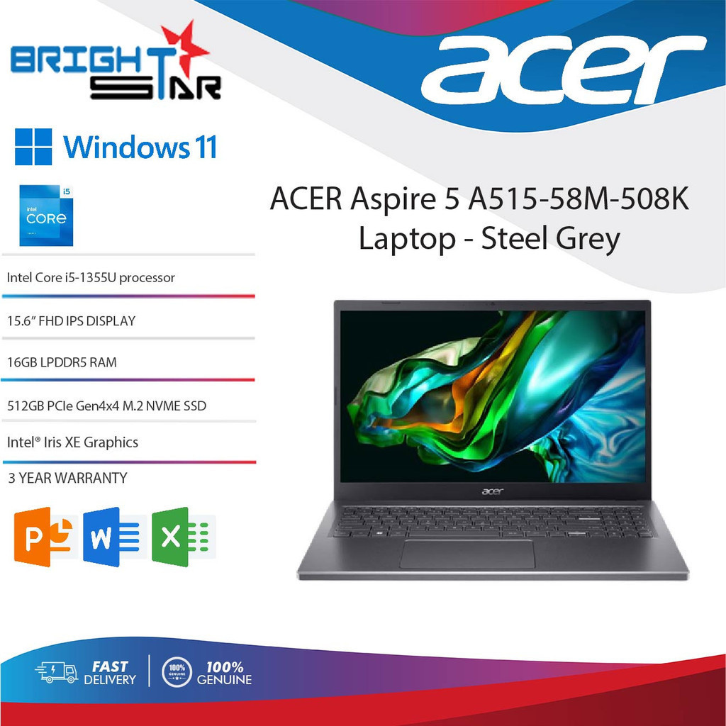 ACER Aspire 5 A515-58M-508K Laptop - Steel Grey (15.6"FHD IPS/I5-1355U ...