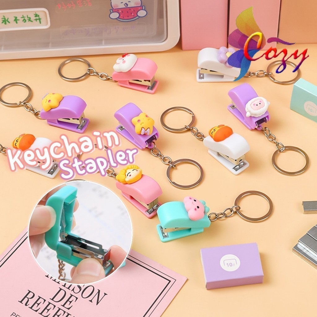 Cute Mini Keychain Stapler Portable Book Cartoon Paper Binder Machines ...