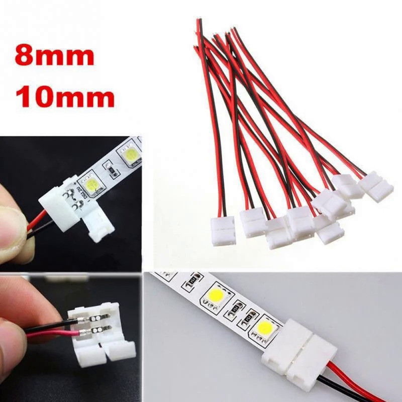 10/20 Pcs 2 Pin Power 8mm 10mm LED Strips Lights Connector Splice Clip ...