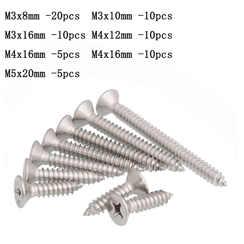 5/10/20pcs M3 M4 M5 Flat Phillips Head Self Tapping Screws 304 Stainless Steel Wood Screws ...