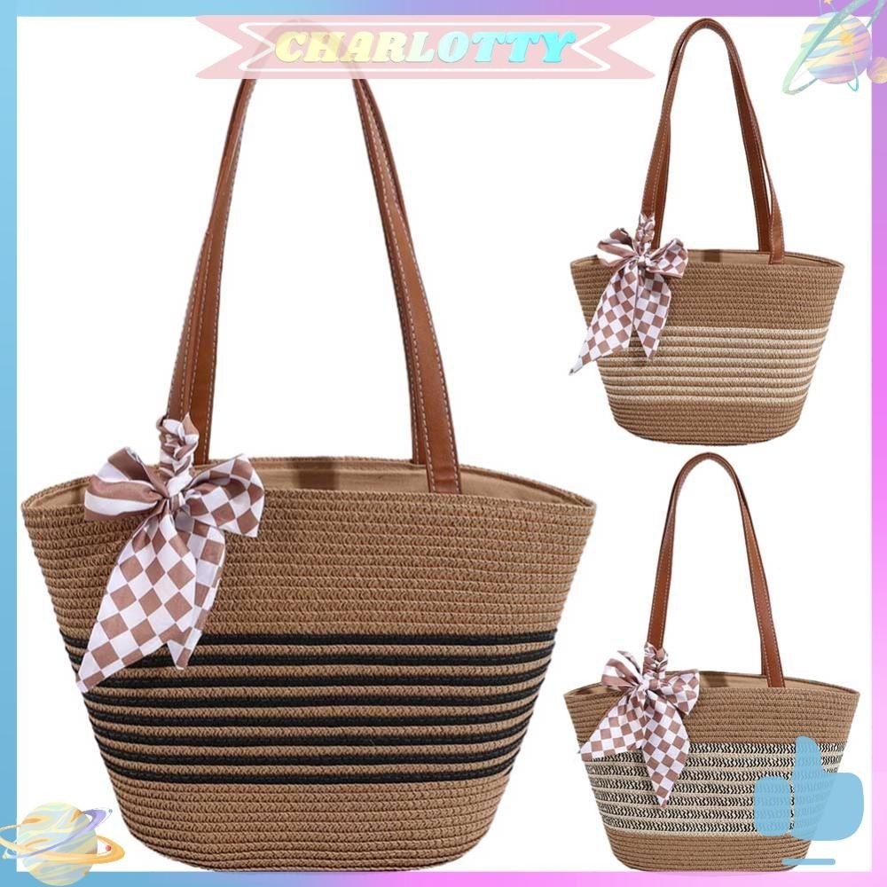 CHA Women Straw Tote Handbag Zipper Closure Crochet Beach Handbag ...