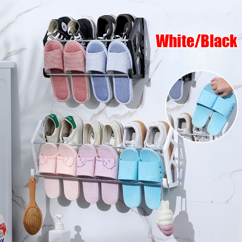 Wall Mount Shoe Shelf Heels Sneakers Slippers Hanger Drain Storage Rack ...