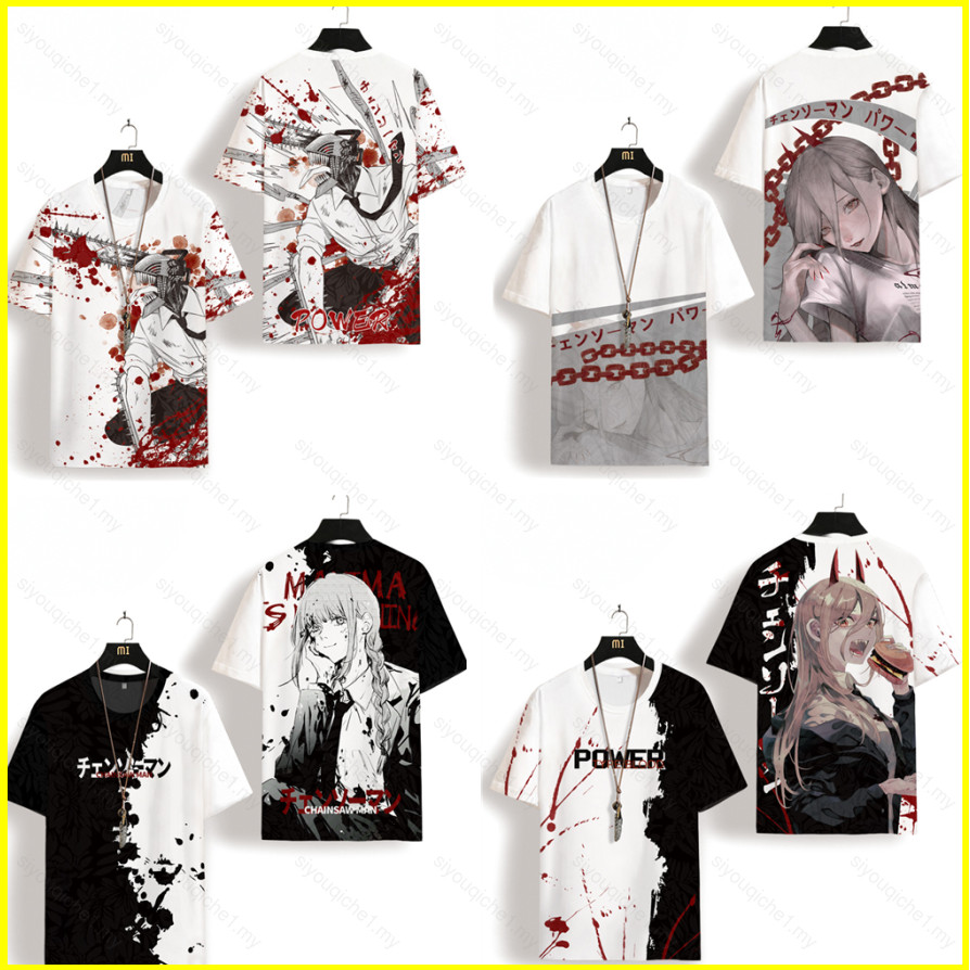 COOL Chainsaw Man Anime Tshirt Short Sleeve Top Cosplay Denji Power ...