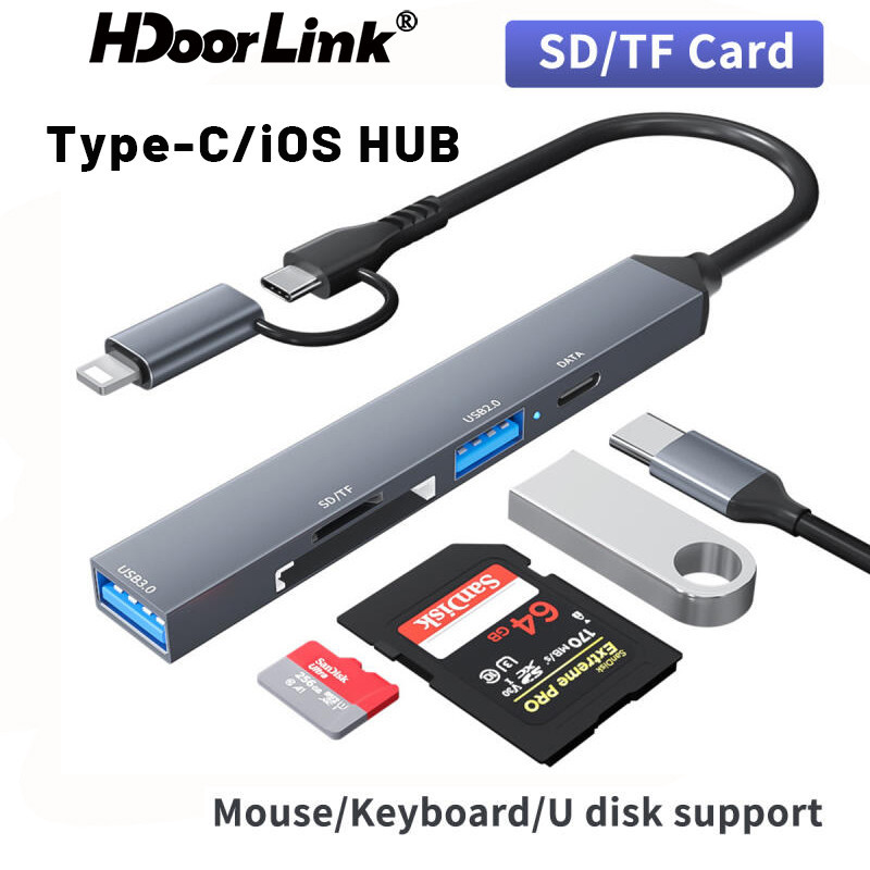 HdoorLink 5 in 2 Type C/IOS Hub USB 3.0 5Gbps 5 Ports Splitter Support ...