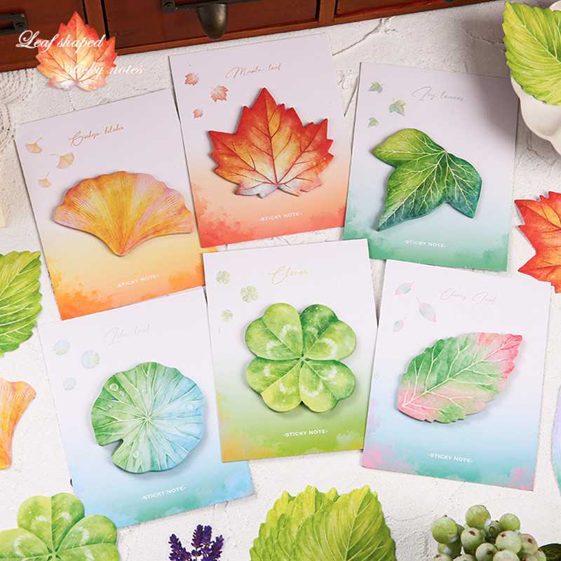 30 Sheets Simulation Leaf Shape Sticky Notes School Office Portable ...