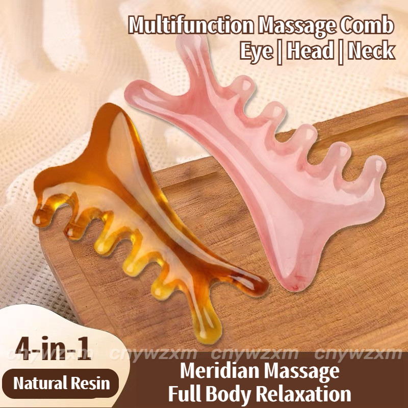 4-in-1 Resin/Sandalwood Meridians Massage Comb Head Eye Face Ear Nose ...