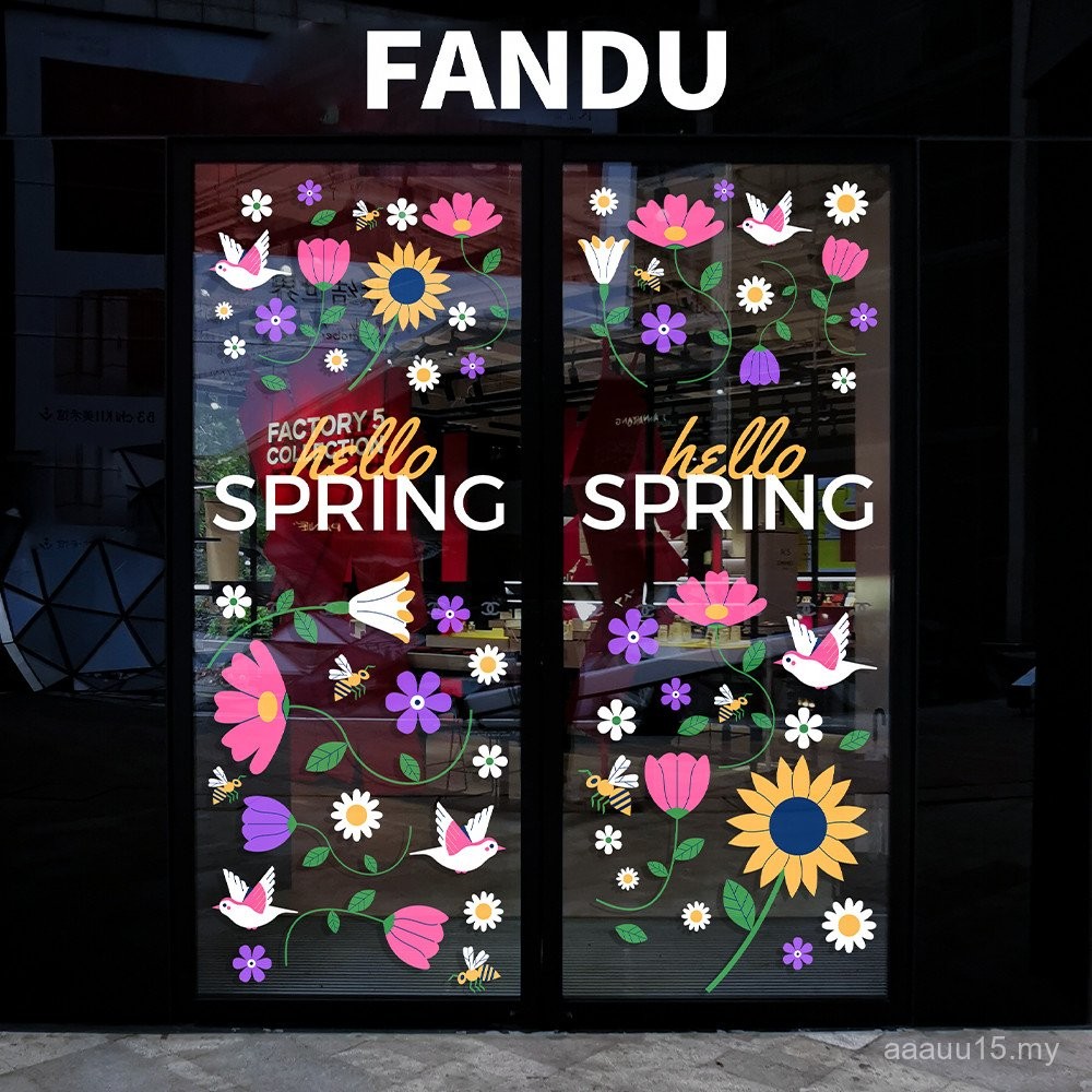 Spring Atmosphere Decoration Small Fresh Floral Sliding Glass Door ...