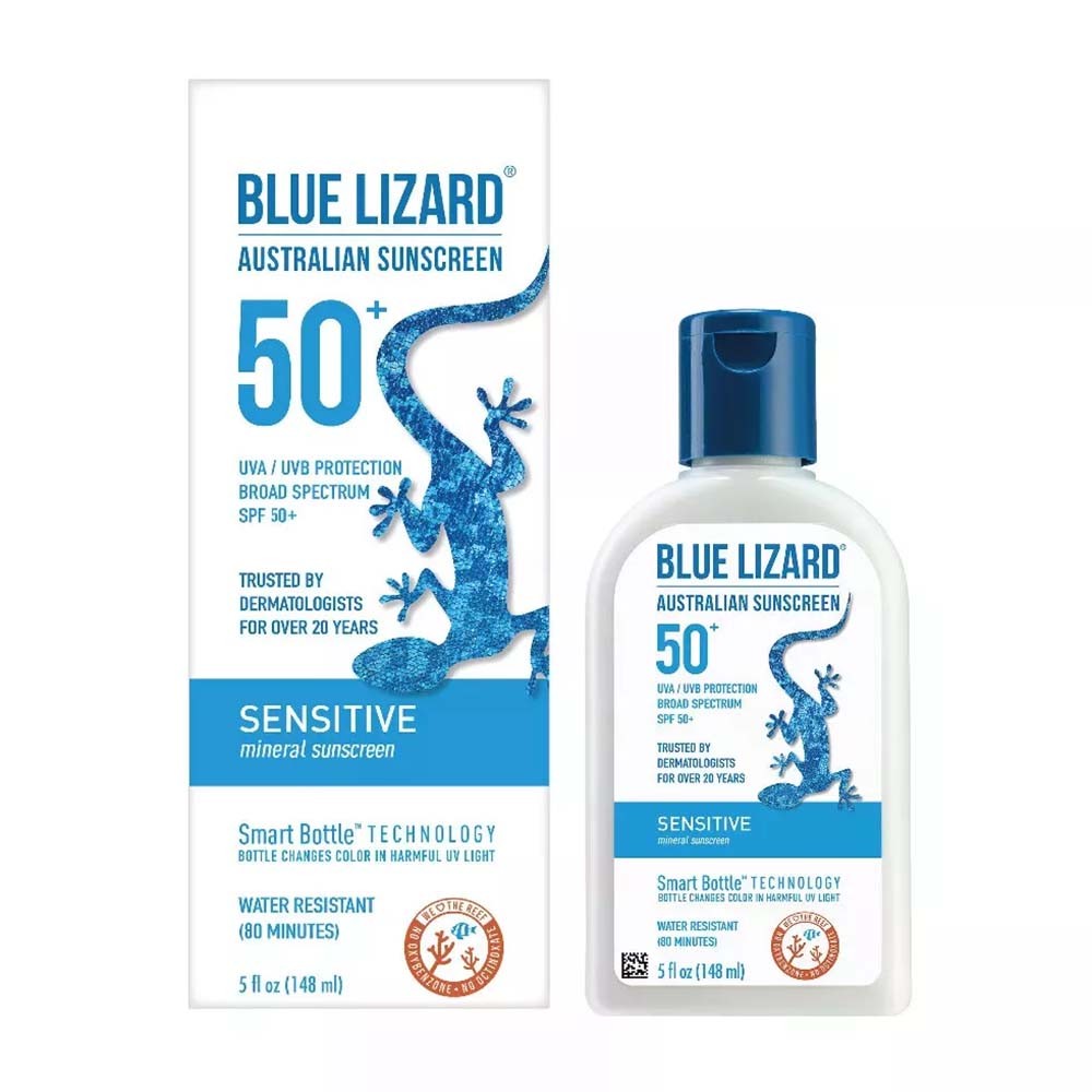 Blue Lizard Sensitive SPF 50+ Mineral Sunscreen Lotion, Broad Spectrum ...
