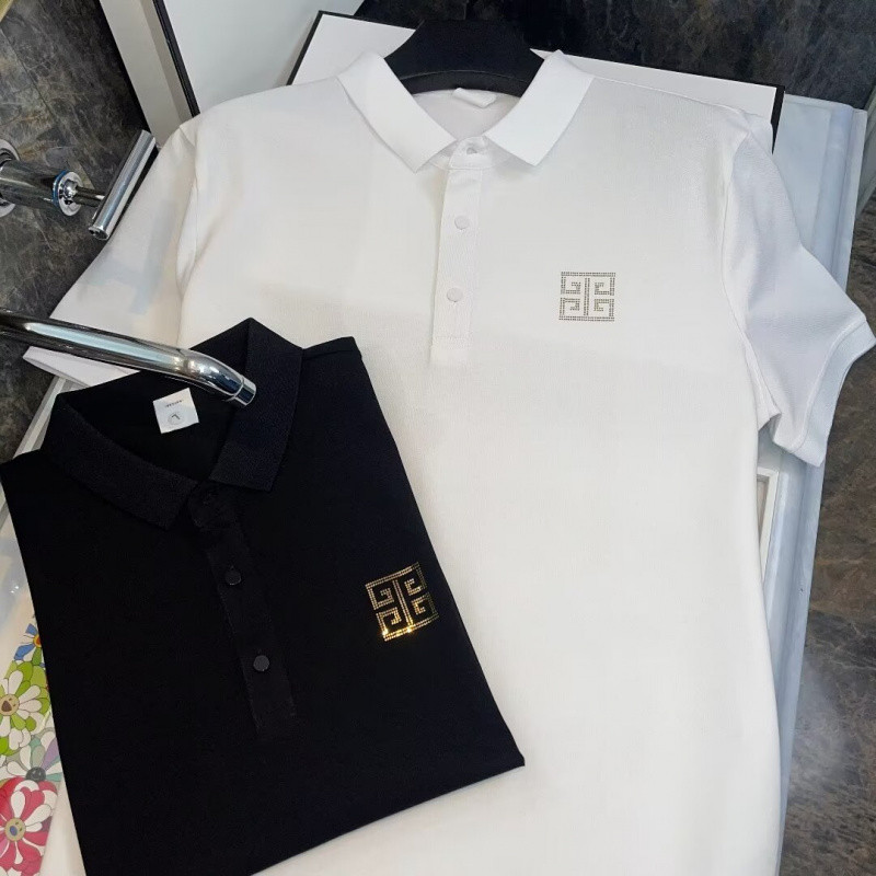Polo Shirt Short Sleeve Men's Labyrinth Hot Diamond Chest Label Korean ...