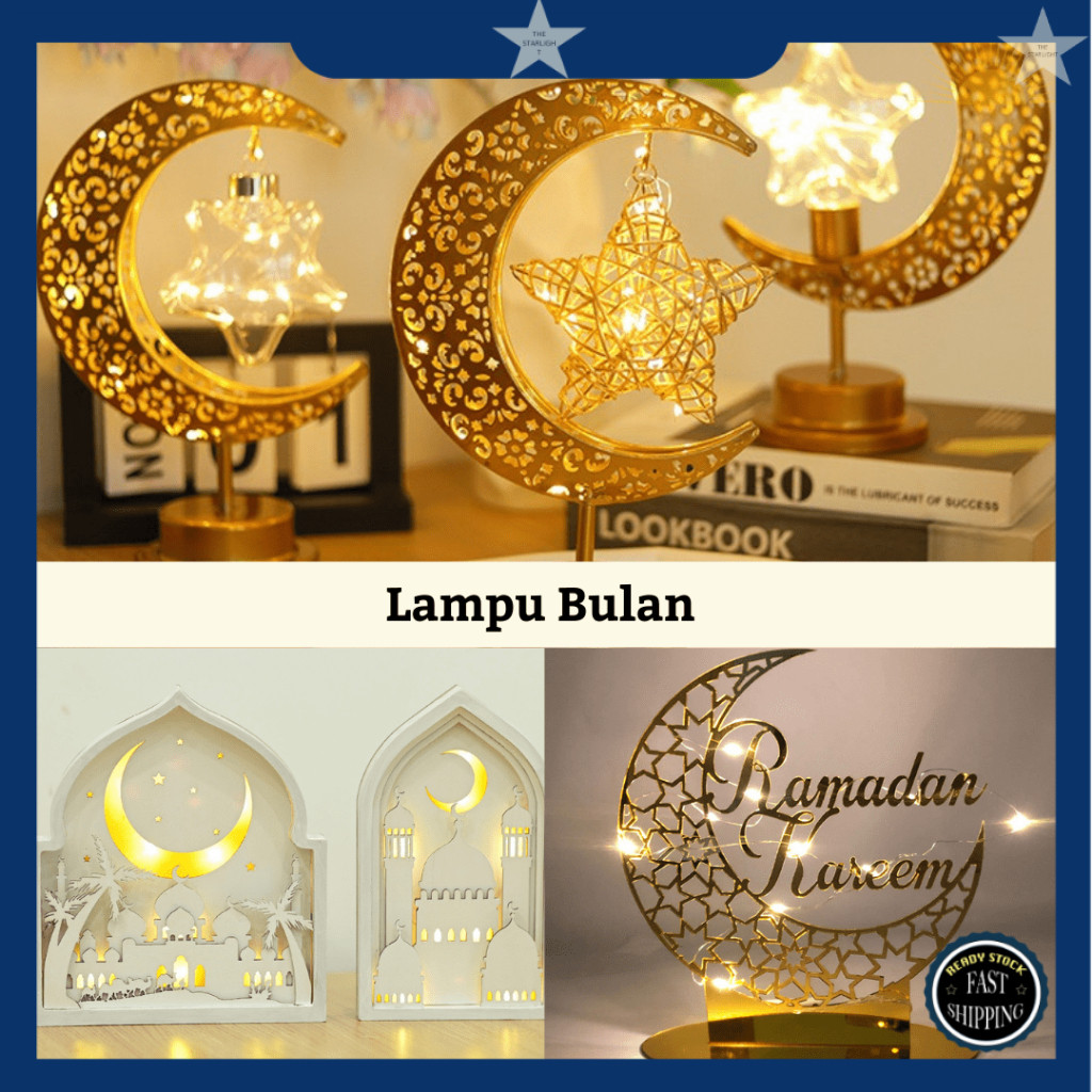 LED EID Mubarak Lampu Ramadan Islam Hiasan Kayu Lampu Malam Raya Lampu ...