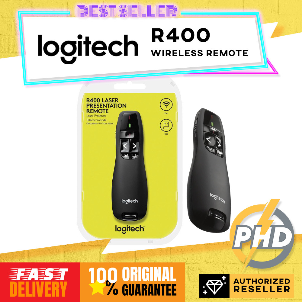 Logitech R400 Wireless Presentation Remote, 2.4 GHz, USB-Receiver, Red Laser Pointer, 15-Meter ...