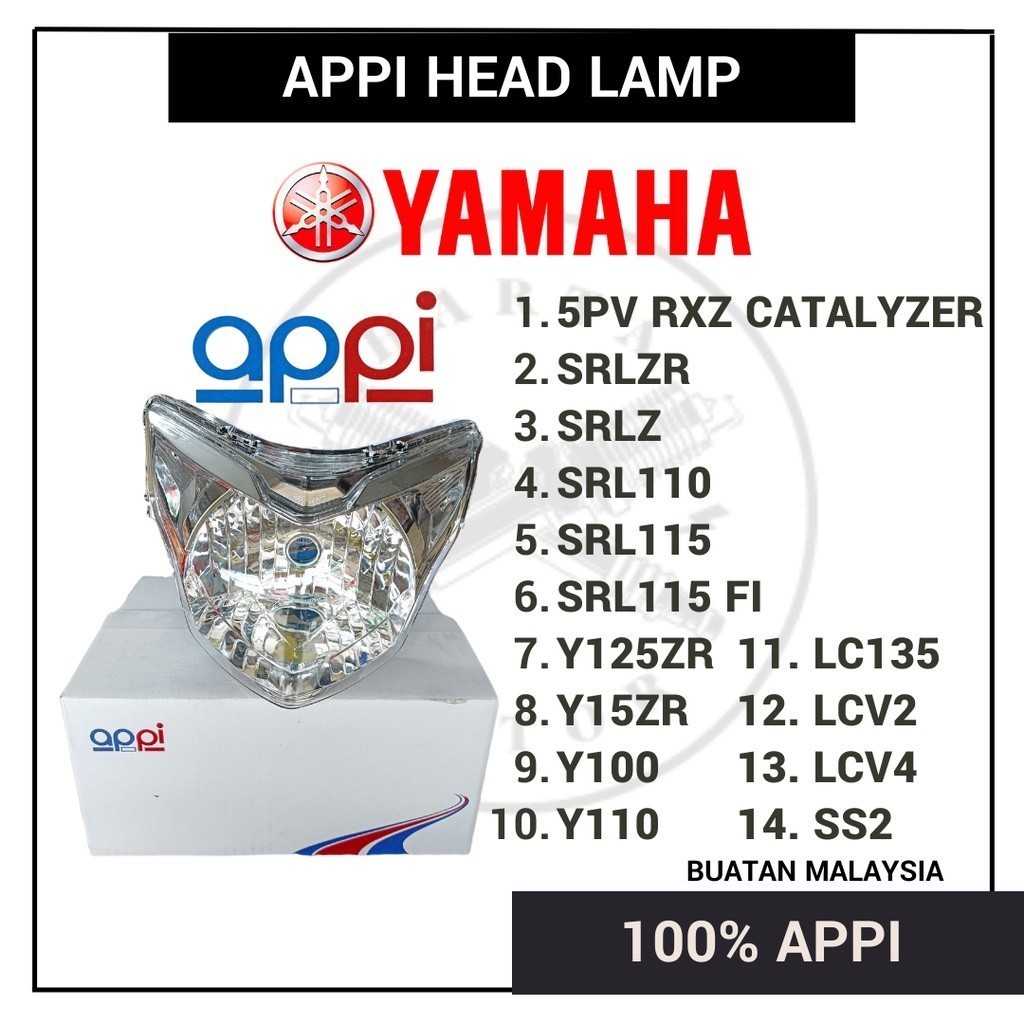 APPI HEAD LAMP LIGHT - 5PV RXZ CATALYZER SRLZR SRL 110 115 FI Y125ZR Y15ZR Y100 Y110 LC135 LCV2 ...