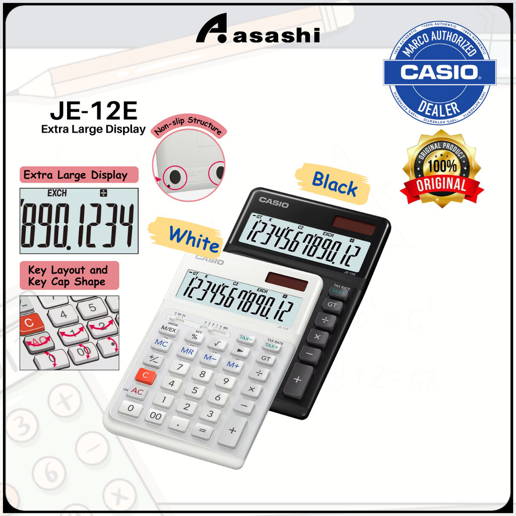 Casio JE-12E Extra Large Display Ergonomic Heavy Duty Calculator Black ...