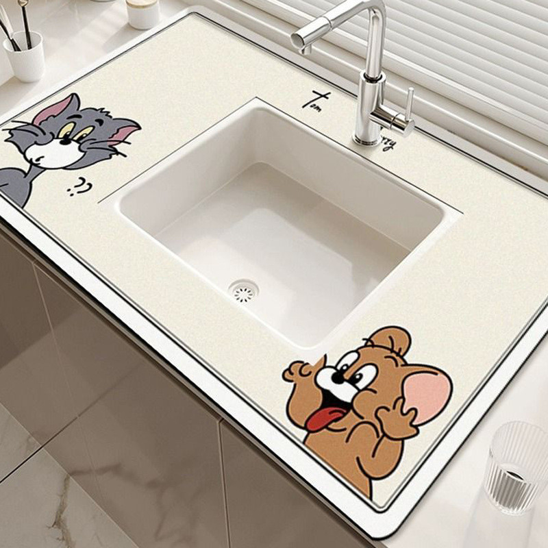 Cartoon Kitchen Drain Mat Bathroom Floor Pad Faucet Sink Countertop Mat ...