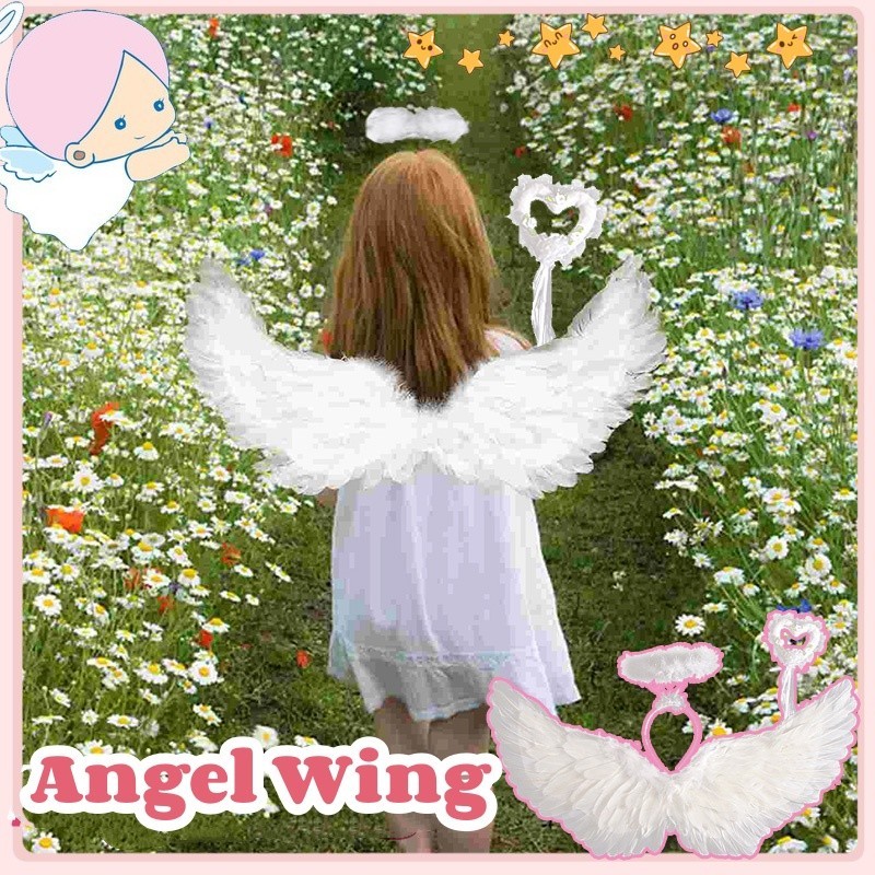 White Angel Feather Wings Girls Party Decor Halloween Wings Cosplay ...