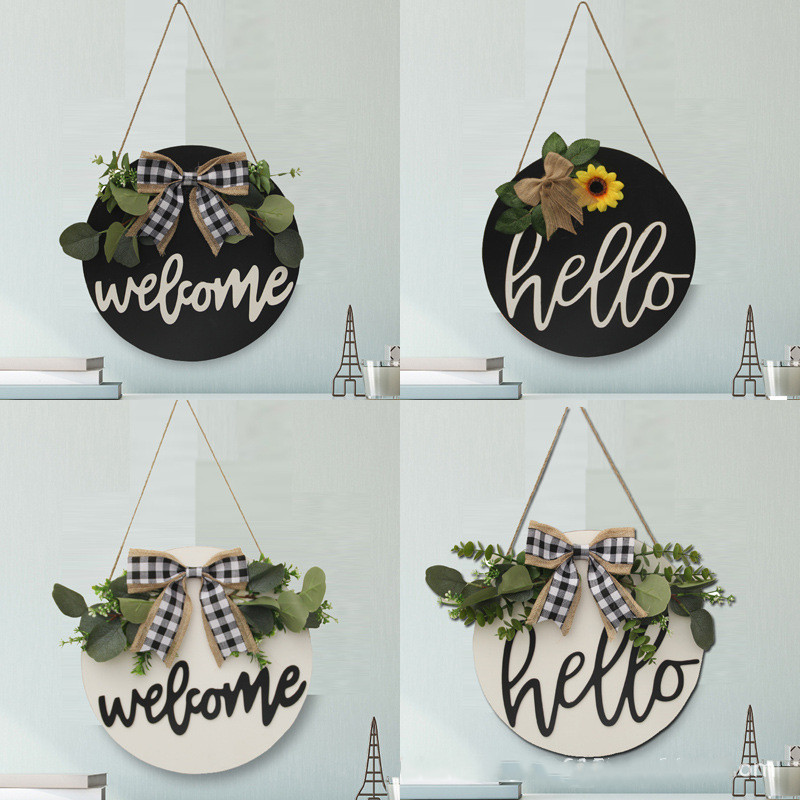 30CM American Style Countryside Wooden Welcome Door Sign Sunflower Bow ...