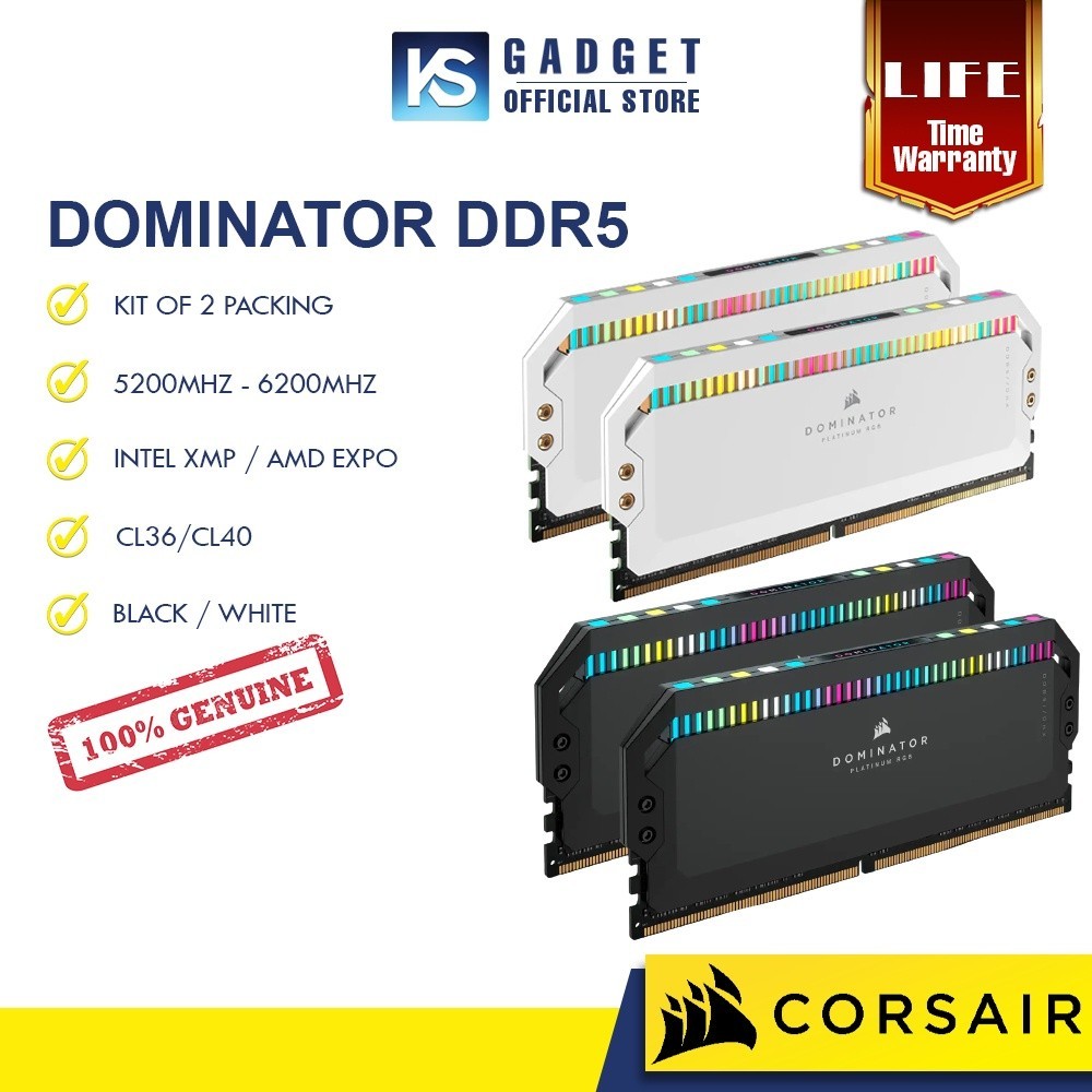 CORSAIR Dominator Platinum RGB 32GB (2x16GB) / 64GB (2x32GB) DDR5 DRAM 5200MHz / 5600MHz ...