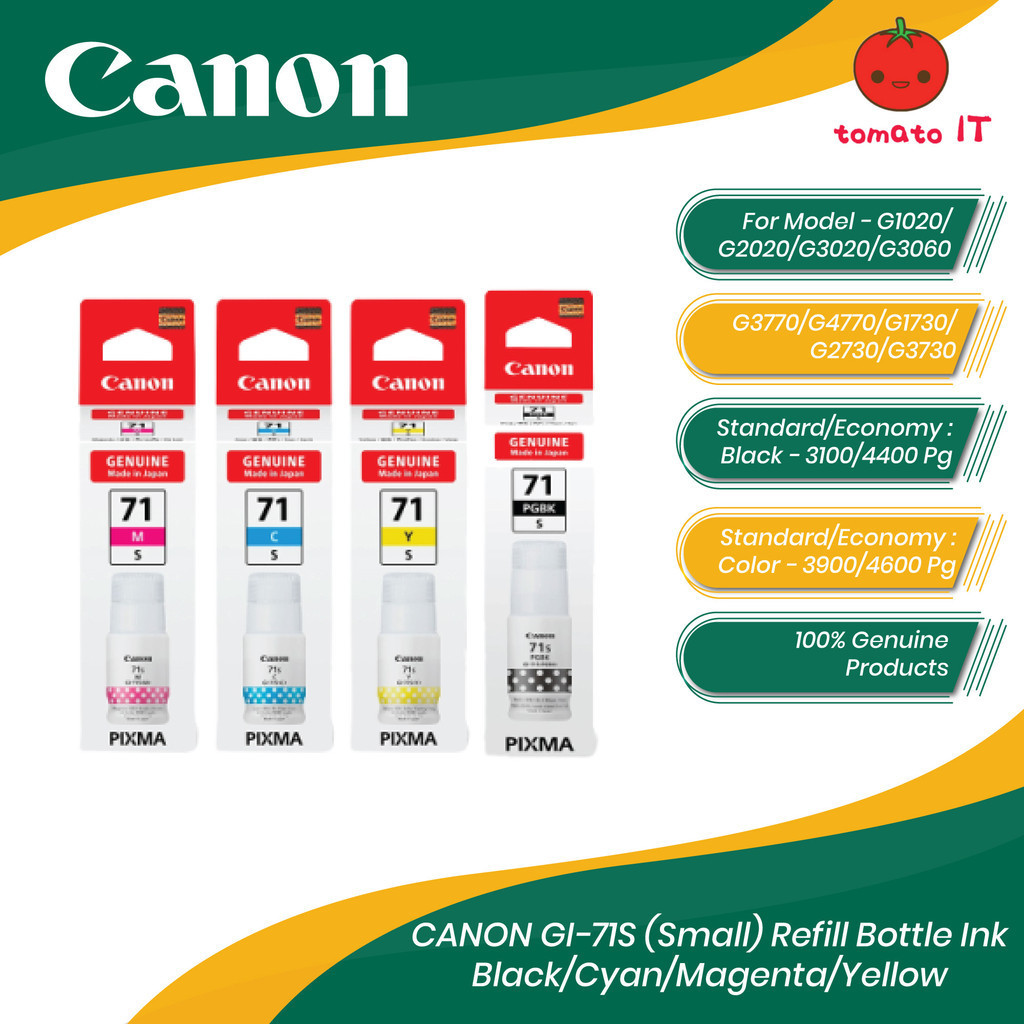 CANON GI-71S Bottle Ink - Black/Cyan/Magenta/Yellow | Shopee Malaysia