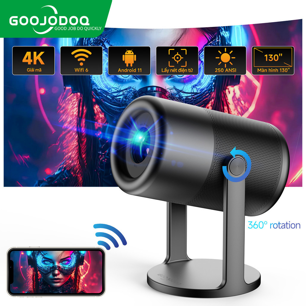 GOOJODOQ Large Screen Portable Projector With 360° Rotation (150 ...