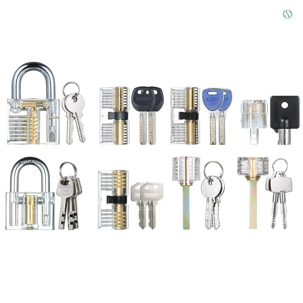 8 PCS Visible Practice Lock Set Transparent Padlock Tubular Lock ...
