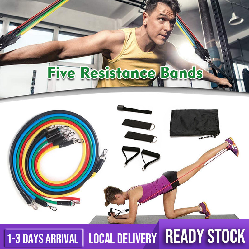 11pcs/Set Gym Home Exercise Resistance Bands Workout Yoga Fitness ...