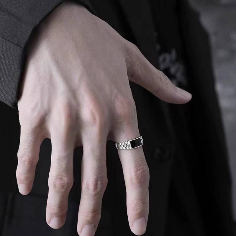 Checkered Oil Drip Men's Trendy Ring & Retro Cool Design High-End Light ...