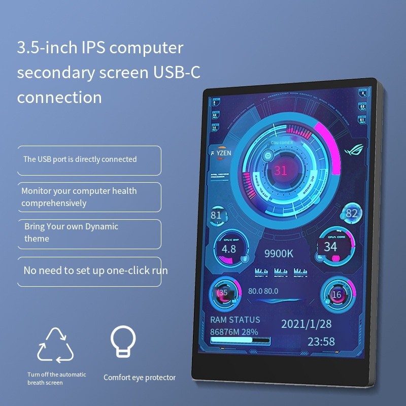 3.5-inch Computer Small Sub-screen IPS Full-view USB-C Chassis Sub ...