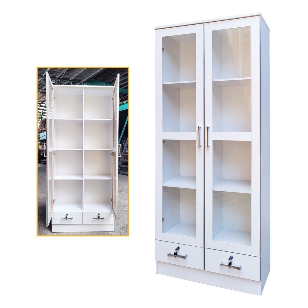 TRENDY 6FT White Display Cabinet Bookshelf Almari Buku Almari Cermin ...