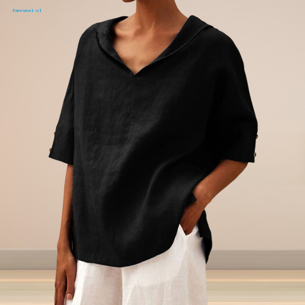 fan- Daily Work Pullover Tops Breathable Tee Stylish V-neck Women's T ...