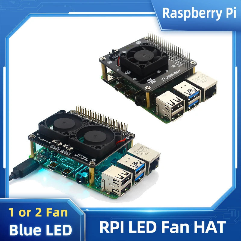 Raspberry Pi 4 Model B GPIO Extenstion Board Switch Cooling Fan HAT with Blue LED Single Dual ...