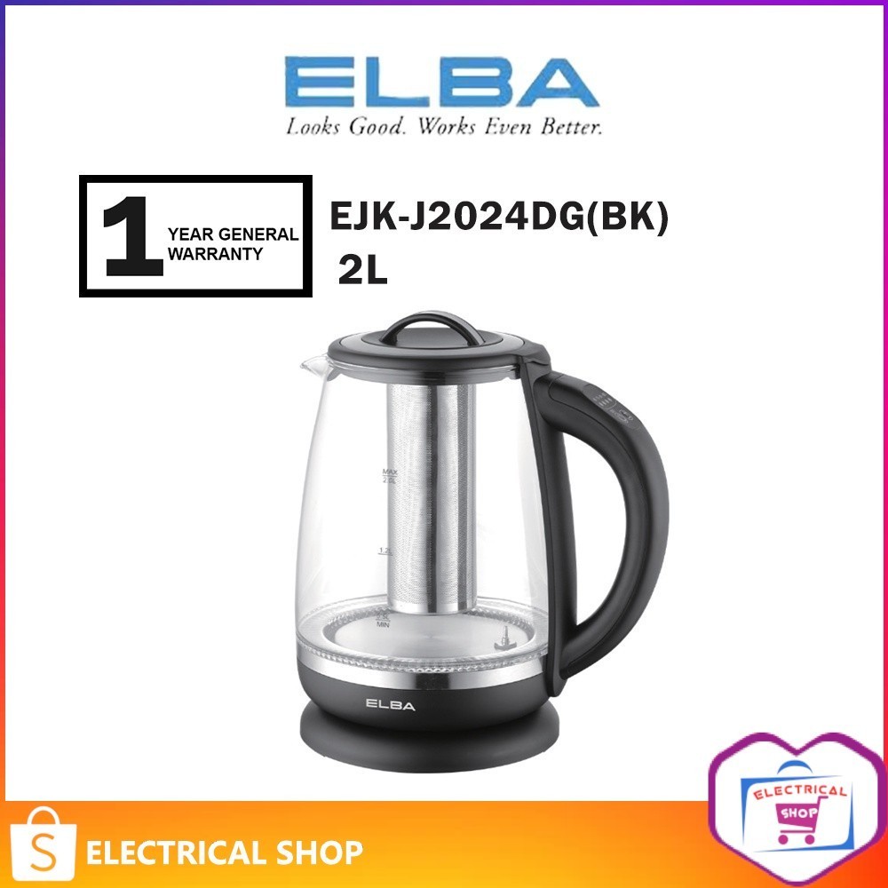 Elba 2L Jug Kettle EJK-J2024DG(BK) Borosilicate Glass Body with LED ...