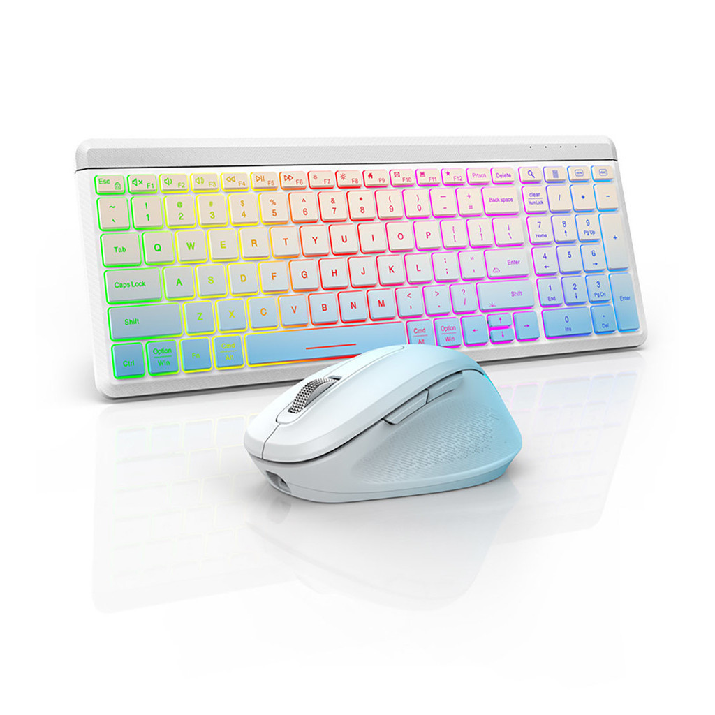 RGB Backlit Silent Wireless Keyboard and Mouse Combo 2.4G Dual Mode ...