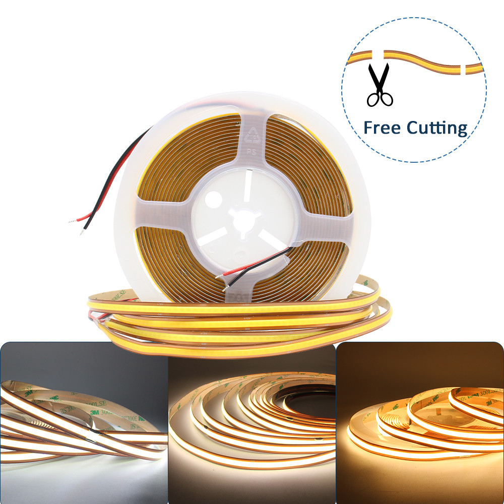 Free Cutting LED Strip COB 5M 12V High Density 8mm PCB 12 Volt White ...