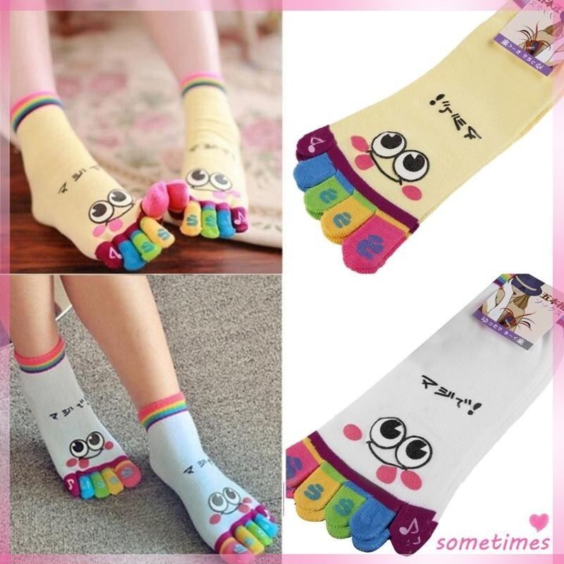Time Women Cartoon Crew Socks Five Toe Socks Cotton Toe Socks Funny ...
