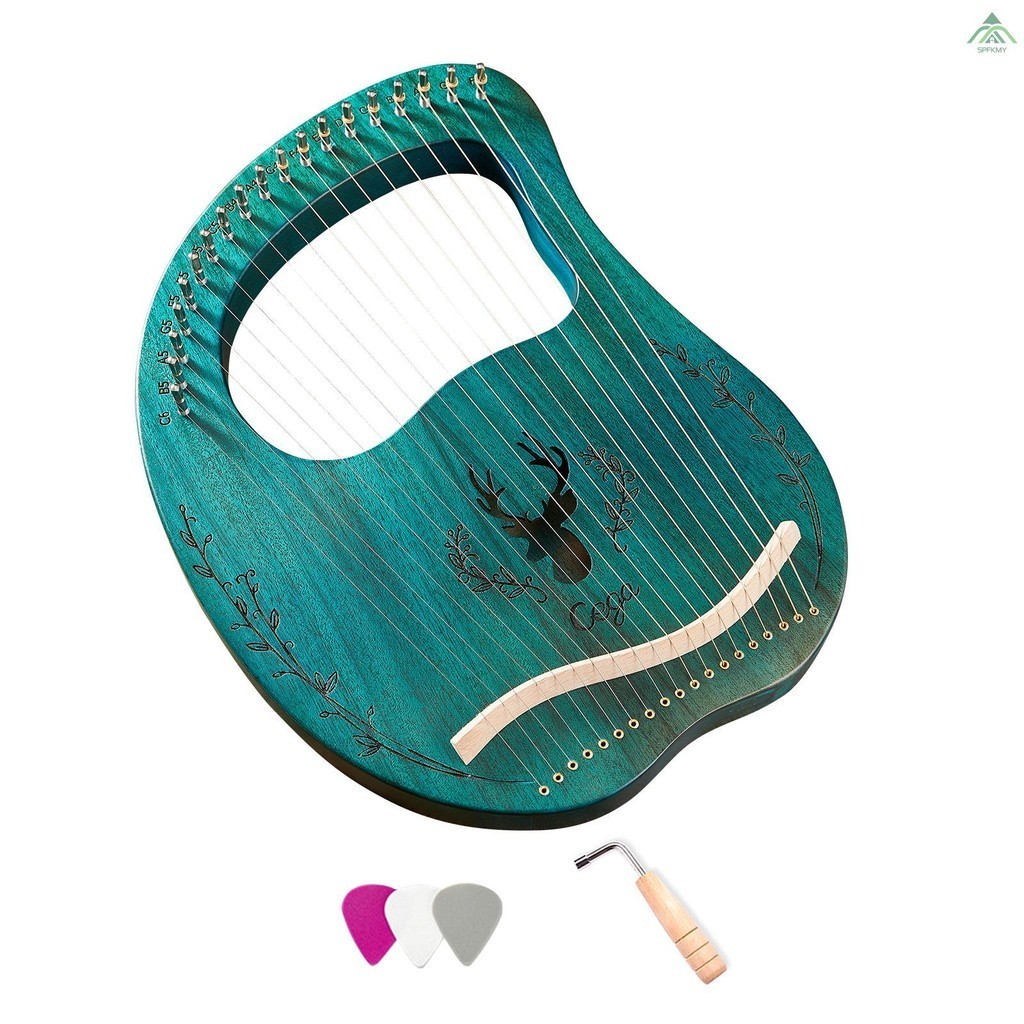 19-String Wooden Lyre Harp Resonance Box String Instrument with Tuning Wrench 3pcs Picks Sticker ...