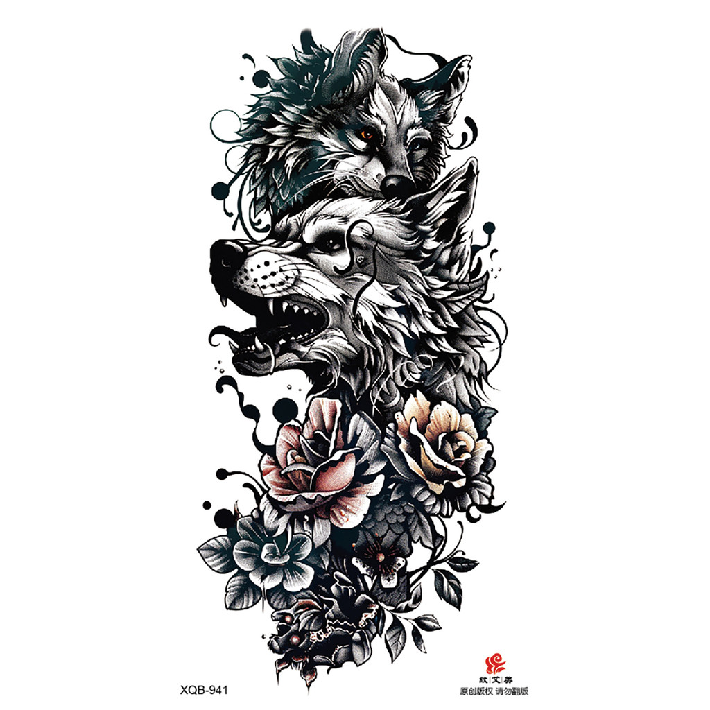 2025 New Waterproof Temporary Tattoo Sticker Fire Forest Lion Wolf ...