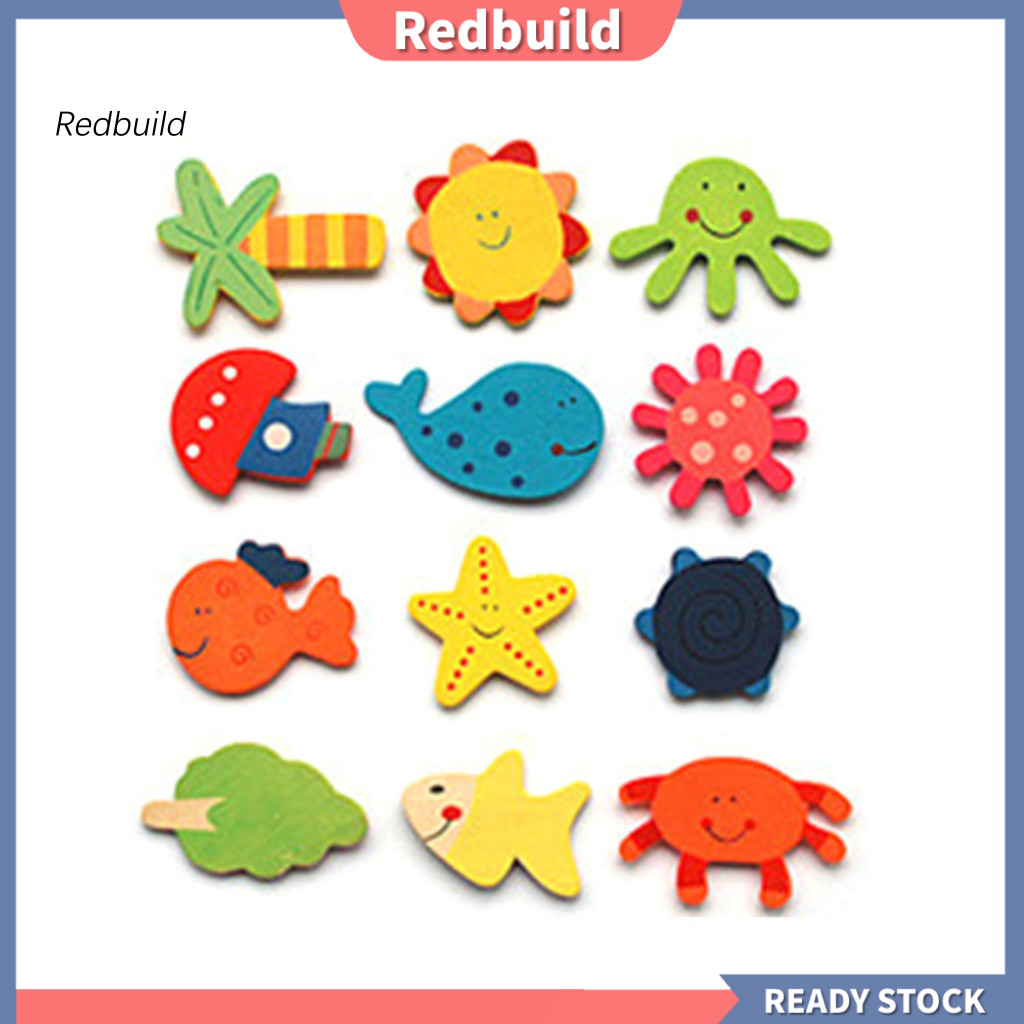 redbuild| 12Pcs/Set Animals Wooden Magnetic Fridge Stickers ...